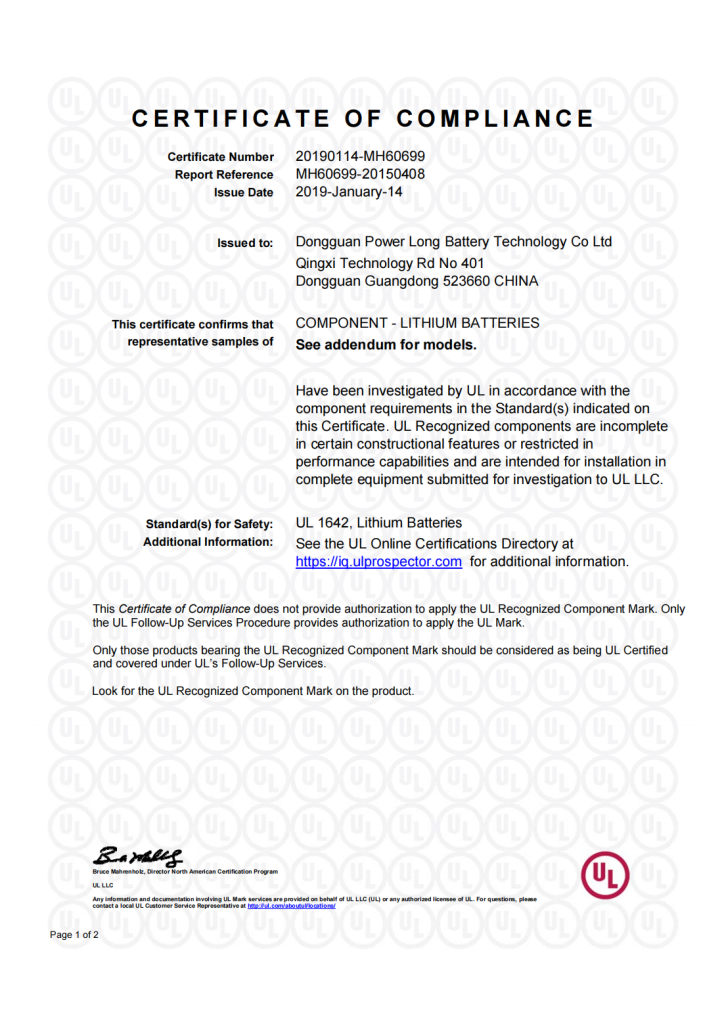 All Certificates-Custom Lithium ion Battery Pack Solution Manufacturer ...