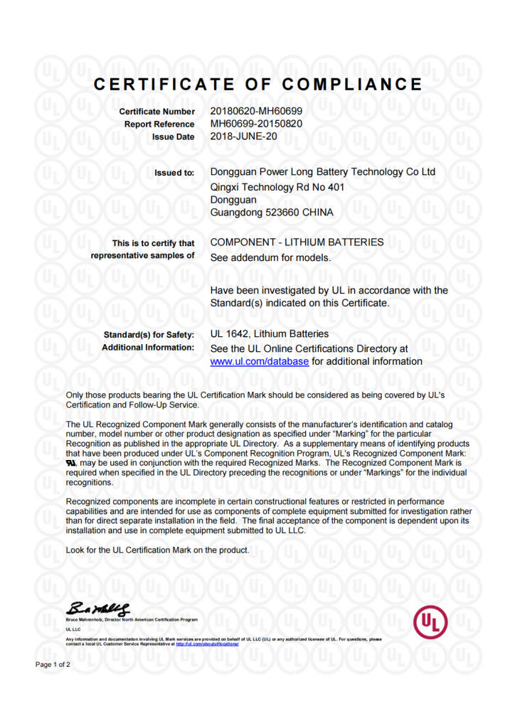 All Certificates-Custom Lithium ion Battery Pack Solution Manufacturer ...